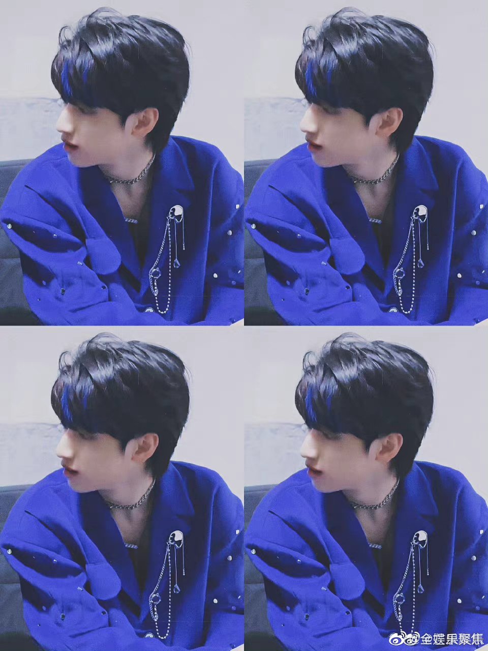 严浩翔克莱因蓝真空深V西装也太绝了吧……