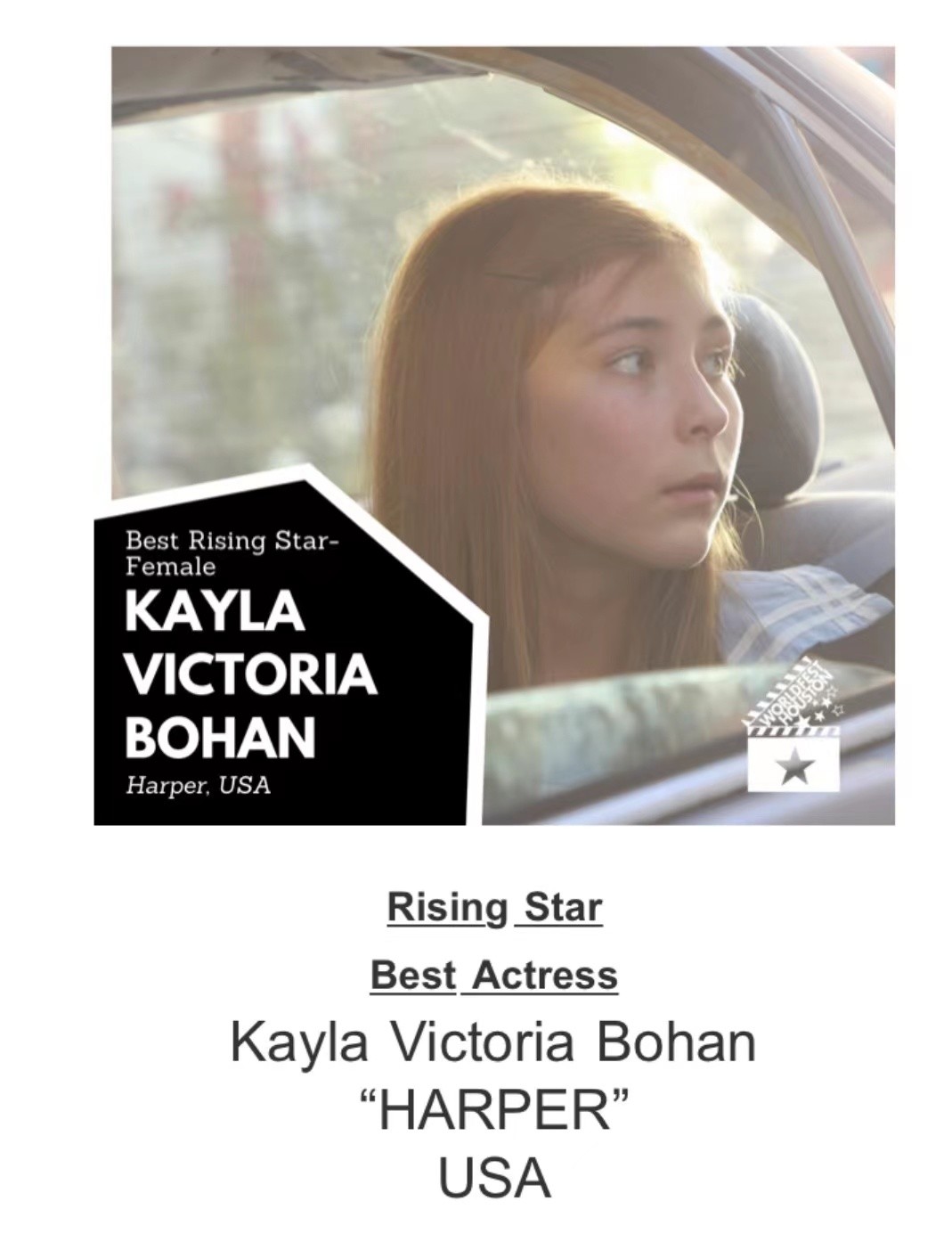 Kayla Bohan (凯拉.珀汉)再次斩获国际电影大奖|Harper|凯拉|奥斯卡_新浪新闻