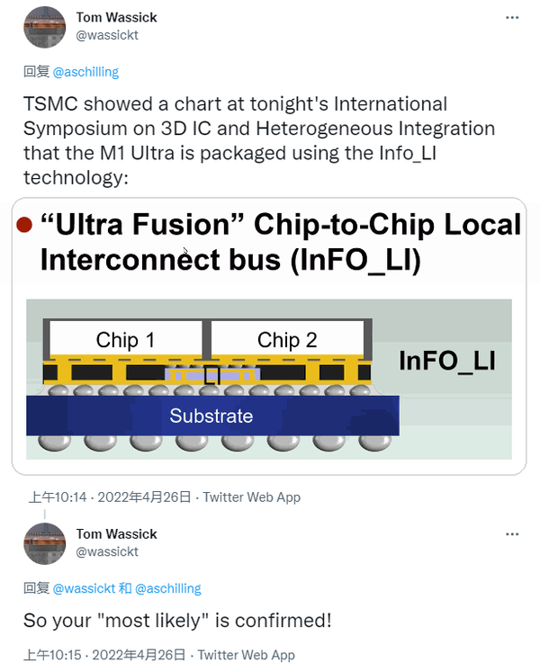 M1 Ultra采用InFO_LI封装！而非成本更高的CoWoS-S__财经头条
