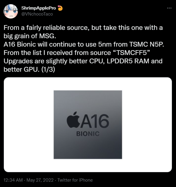 曝苹果A16芯片继续沿用台积电5nm改进工艺__财经头条