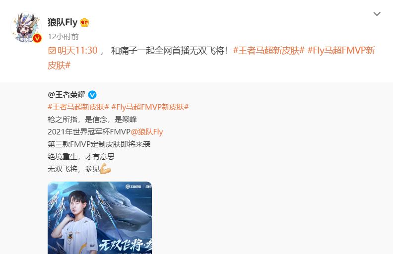 Fly马超FMVP无双飞将参见，个人第三款FMVP皮肤，充满狼队元素__财经头条