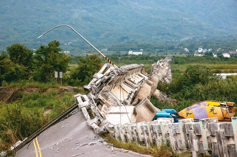 Drone footage shows collapsed bridge after Taiwan quake