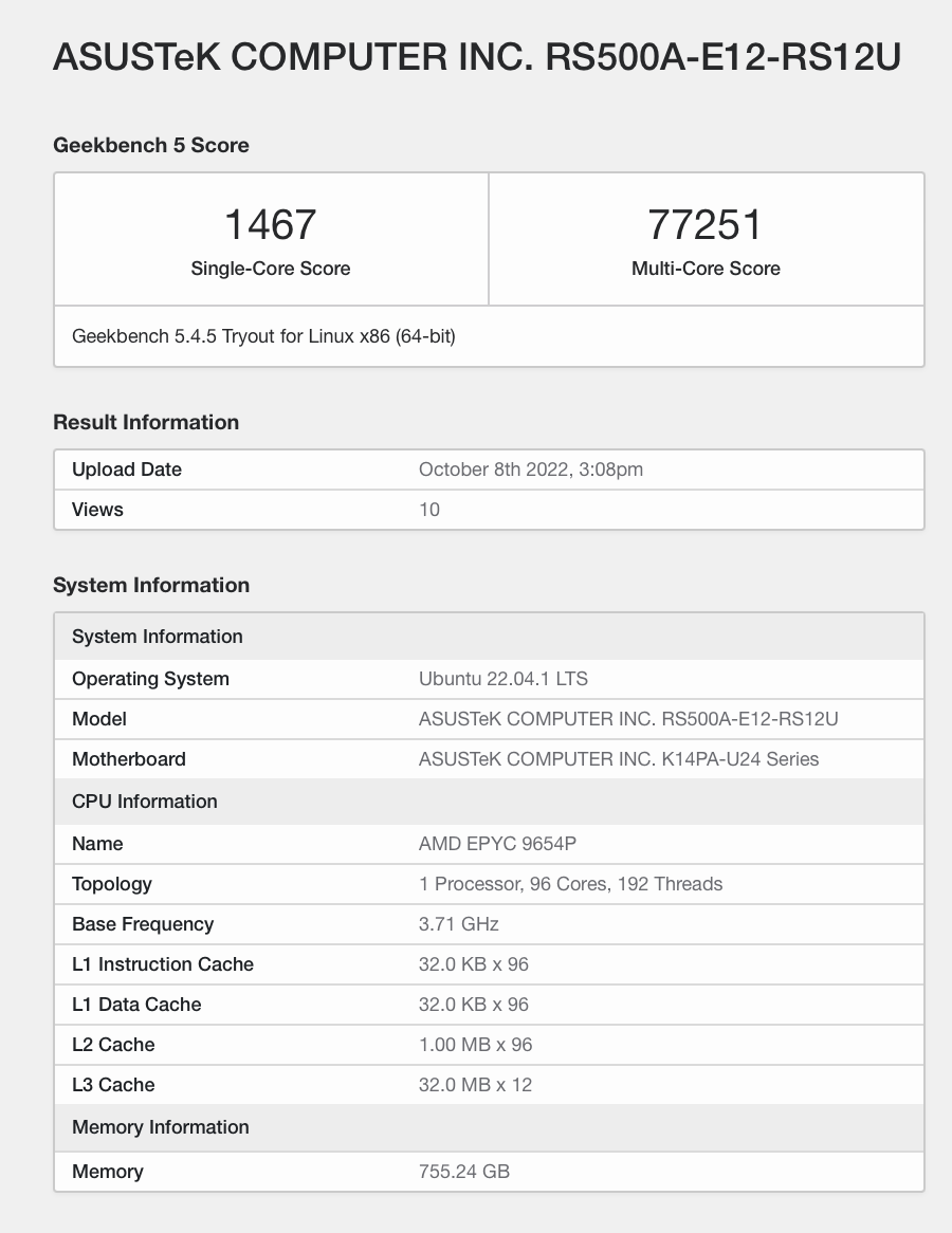 AMD 新款 96 核霄龙 EPYC 9654P 现身 Geekbench