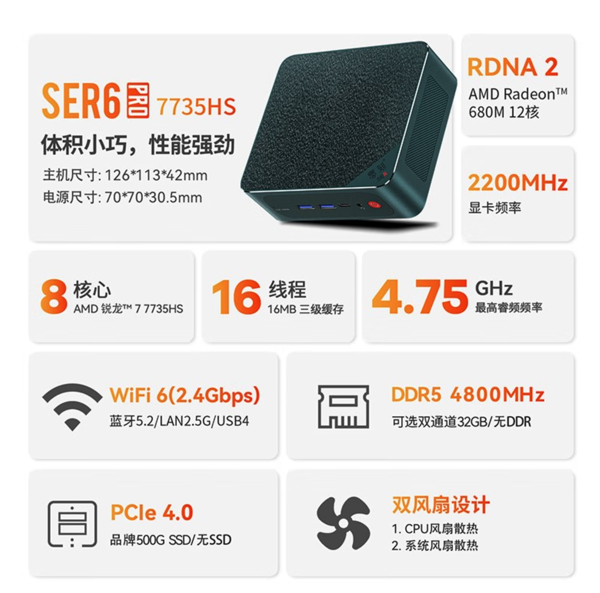 零刻推出 SER6 Pro 迷你主机 VEST 版：搭载R7 7735HS 处理器__财经头条