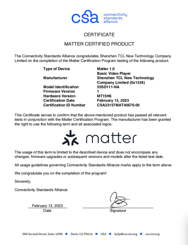 TCL获得全球首批Matter认证，加速智能物联生态布局__财经头条
