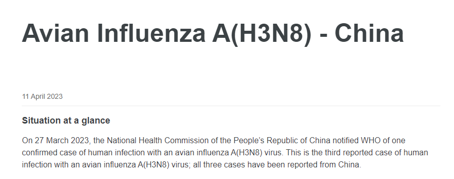 世卫：广东出现全球首例H3N8死亡病例__财经头条