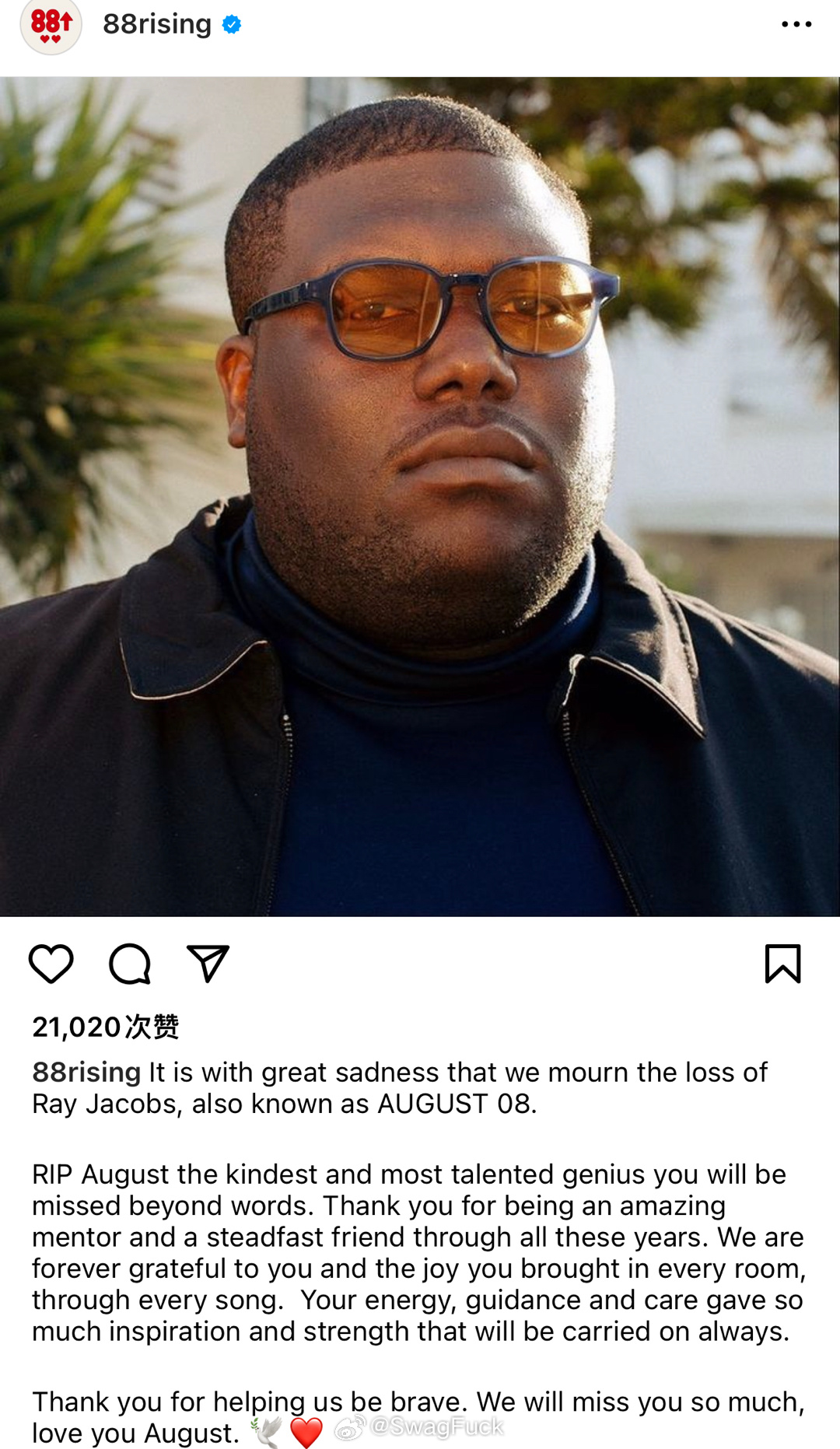 RIP 🙏🏼88Rising成员AUGUST 08 去世，死因未公布|死因|蜡烛_新浪新闻