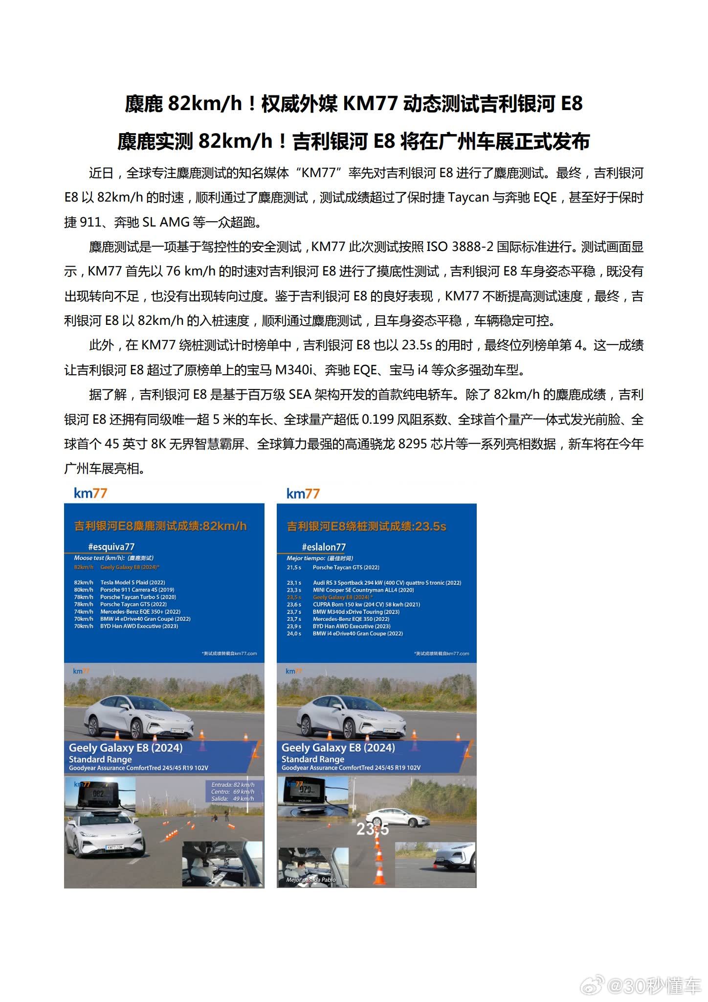 超高颜值 超强实力 麋鹿82km/h KM77全球测试榜第三！-新浪汽车