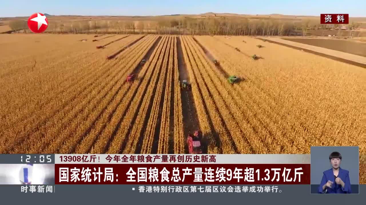 13908亿斤！今年全年粮食产量再创历史新高 国家统计局：全国粮食总产量连续9年超1.3万亿斤|历史|国家统计局_手机新浪网