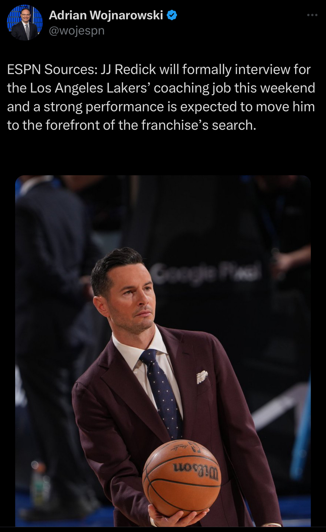 ESPN ：JJ Redick将于本周末正式接受洛杉矶湖人队主教练的面试…|湖人队|主教练|面试_新浪新闻
