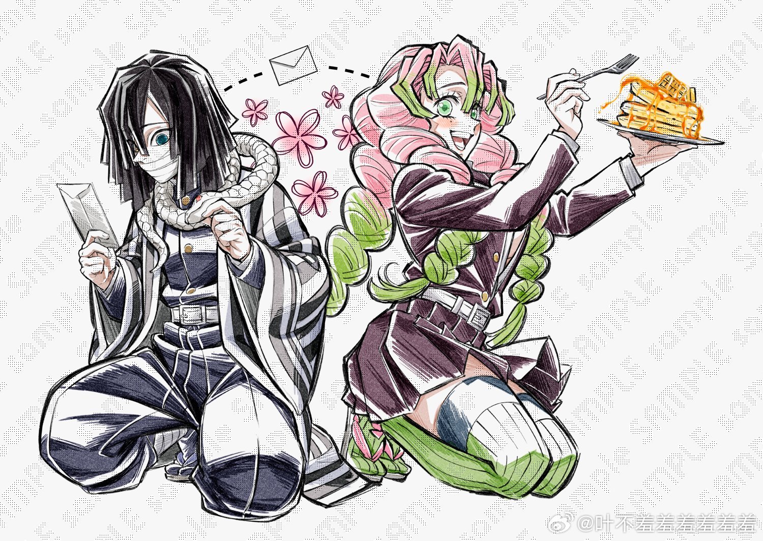 鬼灭之刃第四季新插图 ： 蛇柱・伊黑小芭内 & 恋柱・甘露寺蜜璃|鬼灭之刃_新浪新闻