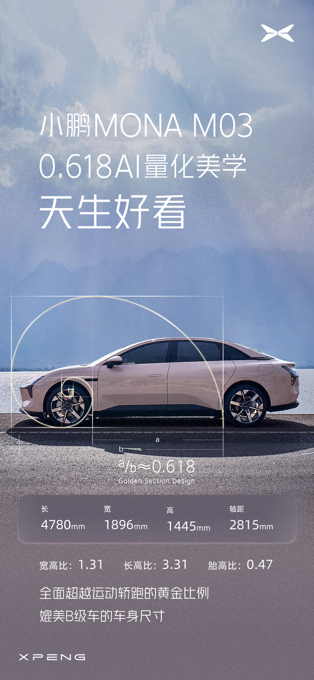 小鹏MONA M03汽车尺寸数据公布，官方称“0.618 AI 量化美学”-新浪汽车