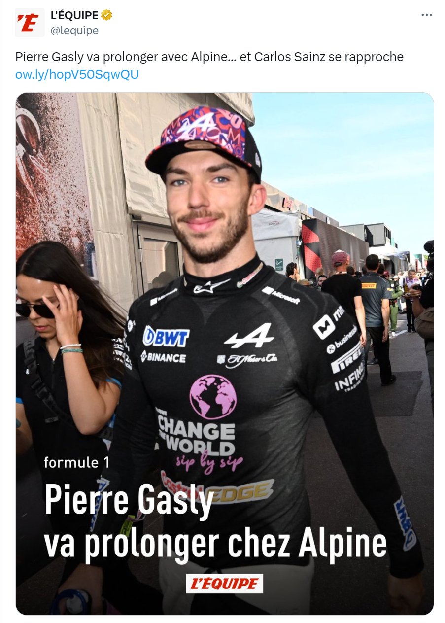 法国队报：Alpine车队将官宣与加斯利完成续约|法国|车队|Alpine_新浪新闻