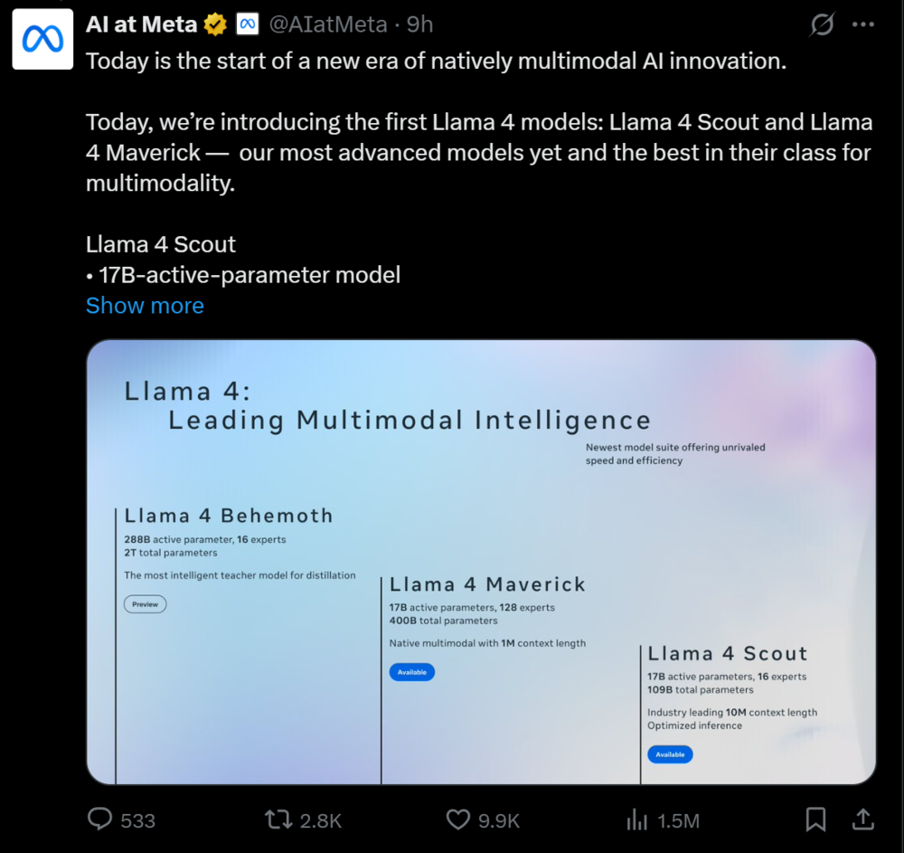 Llama 4重磅来袭，Meta叫板OpenAI__财经头条