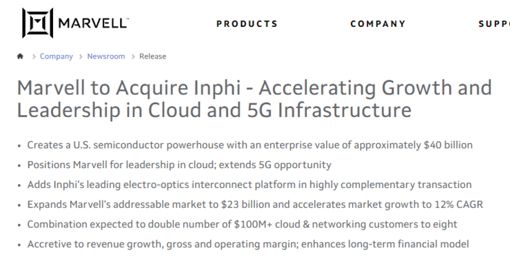 Marvell 官宣以 100 亿美元收购 Inphi，半导体行业重大交易继续|5G|现金|半导体行业_新浪科技_新浪网