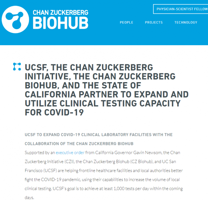 Chan Zuckerberg Biohub和UCSF计划每天在湾区进行1000次新冠检测|扎克伯格|加利福尼亚州_新浪科技_新浪网