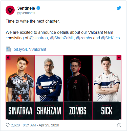《守望先锋》职业选手Jay“Sinatraa”Won宣布转投《Valorant》游戏战队|守望先锋|战队_新浪科技_新浪网