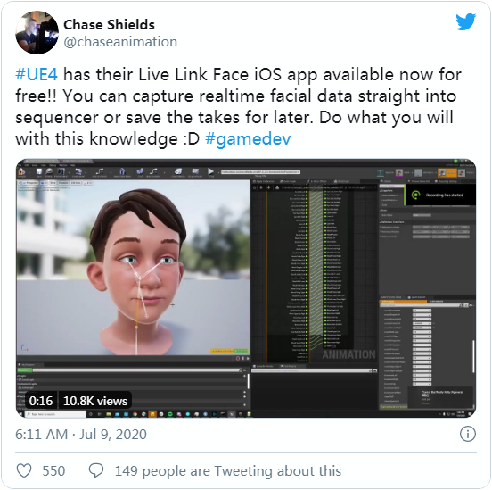 虚幻引擎推出借助Face ID捕获3D动画的《Live Link Face》应用|虚幻引擎_新浪科技_新浪网
