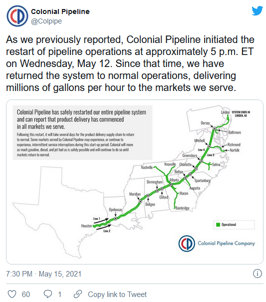 Colonial Pipeline公司称勒索软件攻击事件后的所有业务已经恢复正常_新浪科技_新浪网