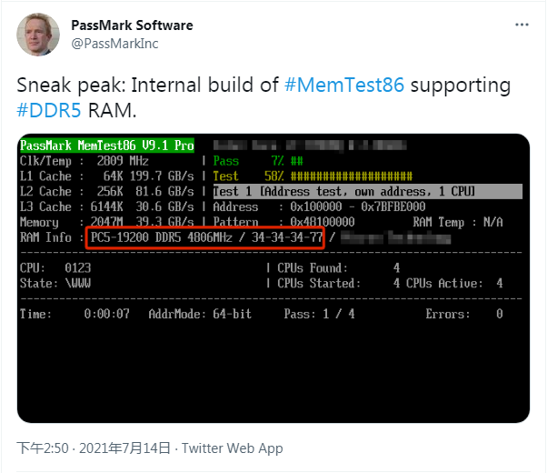 PassMark放出MemTest86新版预览 支持DDR5内存检测|DDR5内存|软件_新浪科技_新浪网