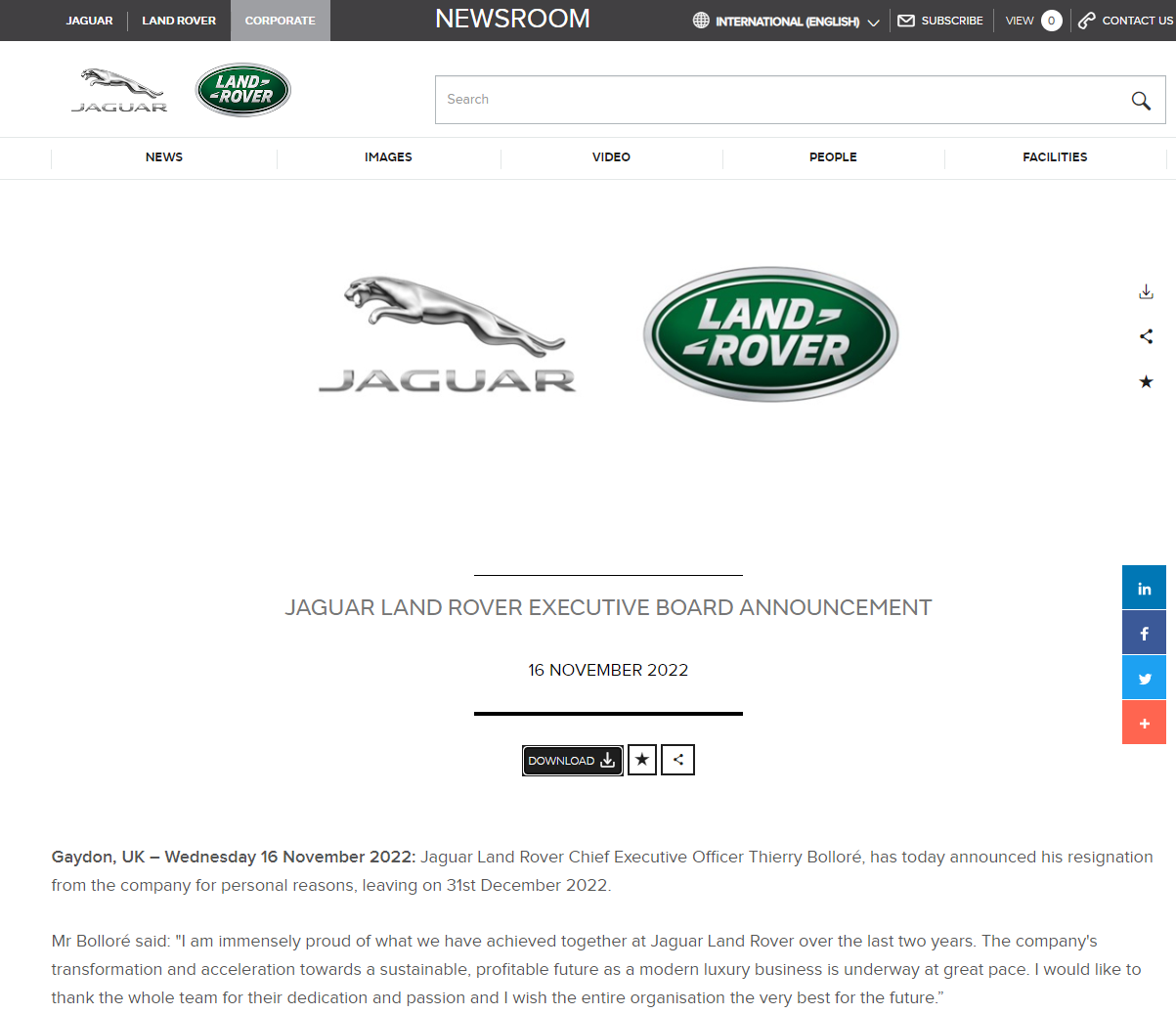 捷豹路虎全球CEO辞职_手机新浪网