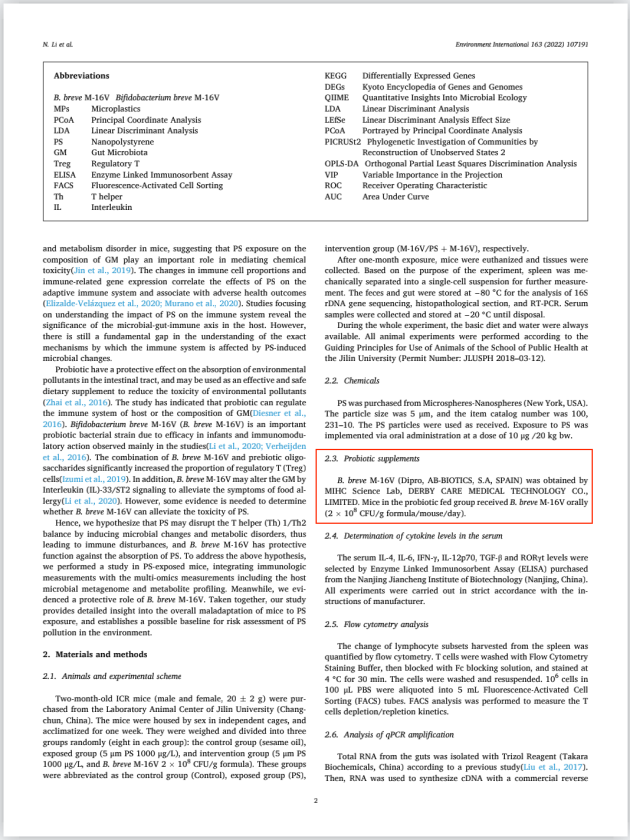 许春娣教授团队揭示短双歧杆菌M-16V可以缓解纳米聚苯乙烯引起的免疫紊乱|纳米|微生物_新浪新闻