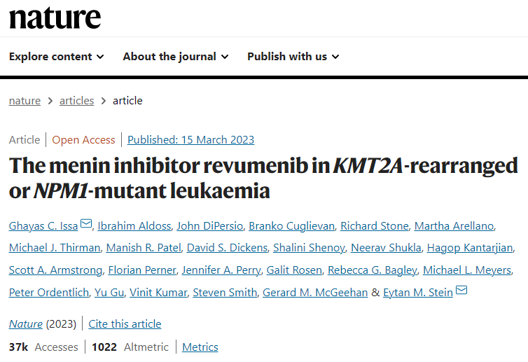 医药前沿│nature：KMT2A 重排或 NPM1 突变的白血病患者新疗法——Revumenib|基因_新浪财经_新浪网