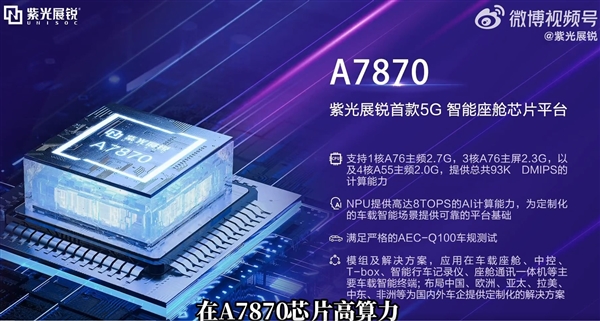 紫光展锐首款车规级5G座舱芯片平台A7870公布：6nm加持、NPU算力媲美骁龙8155|紫光|5G|NPU_新浪科技_新浪网