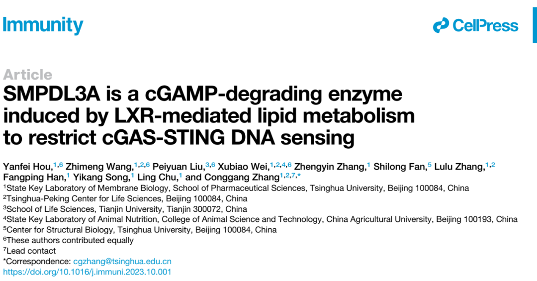 Immunity | 清华大学药学院张从刚课题组报道新型cGAMP降解酶和新型cGAS-STING通路小分子抑制剂|DNA_新浪财经_新浪网