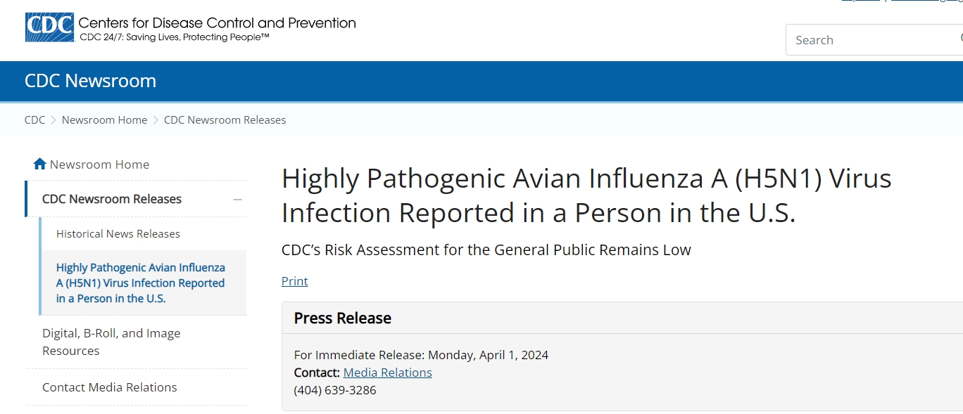 美国得州出现人体感染禽流感病例 CDC：风险仍然较低|美国_新浪财经_新浪网