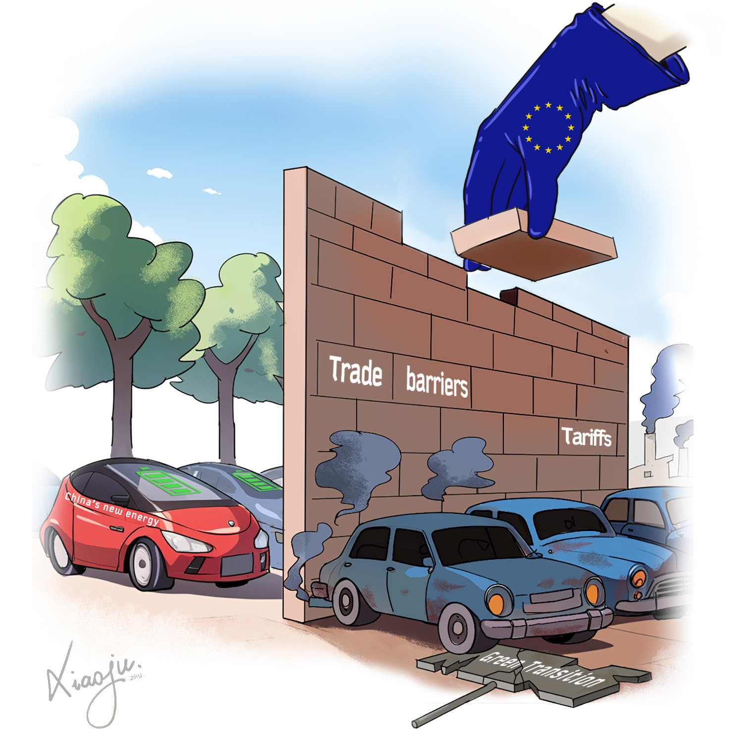 大实“画”| 一墙之隔 EU's trade barriers: hindering green progress_新浪新闻