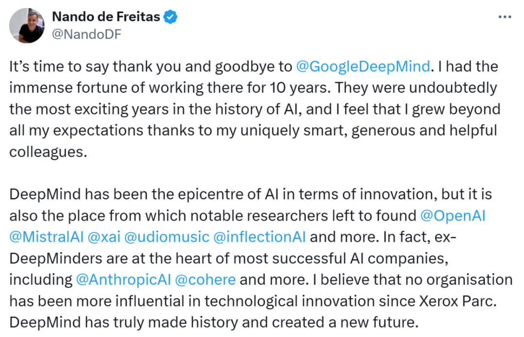 DeepMind又损大将，AI总监Nando de Freitas离职，曾领导开发Gato、Genie|DeepMind|AI|谷歌_新浪科技_新浪网