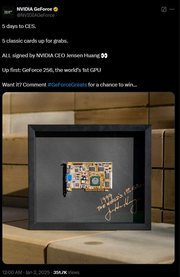 全球首款显卡！英伟达宣布赠送GeForce 256：黄仁勋亲笔签名|黄仁勋|英伟达|geforce_新浪科技_新浪网