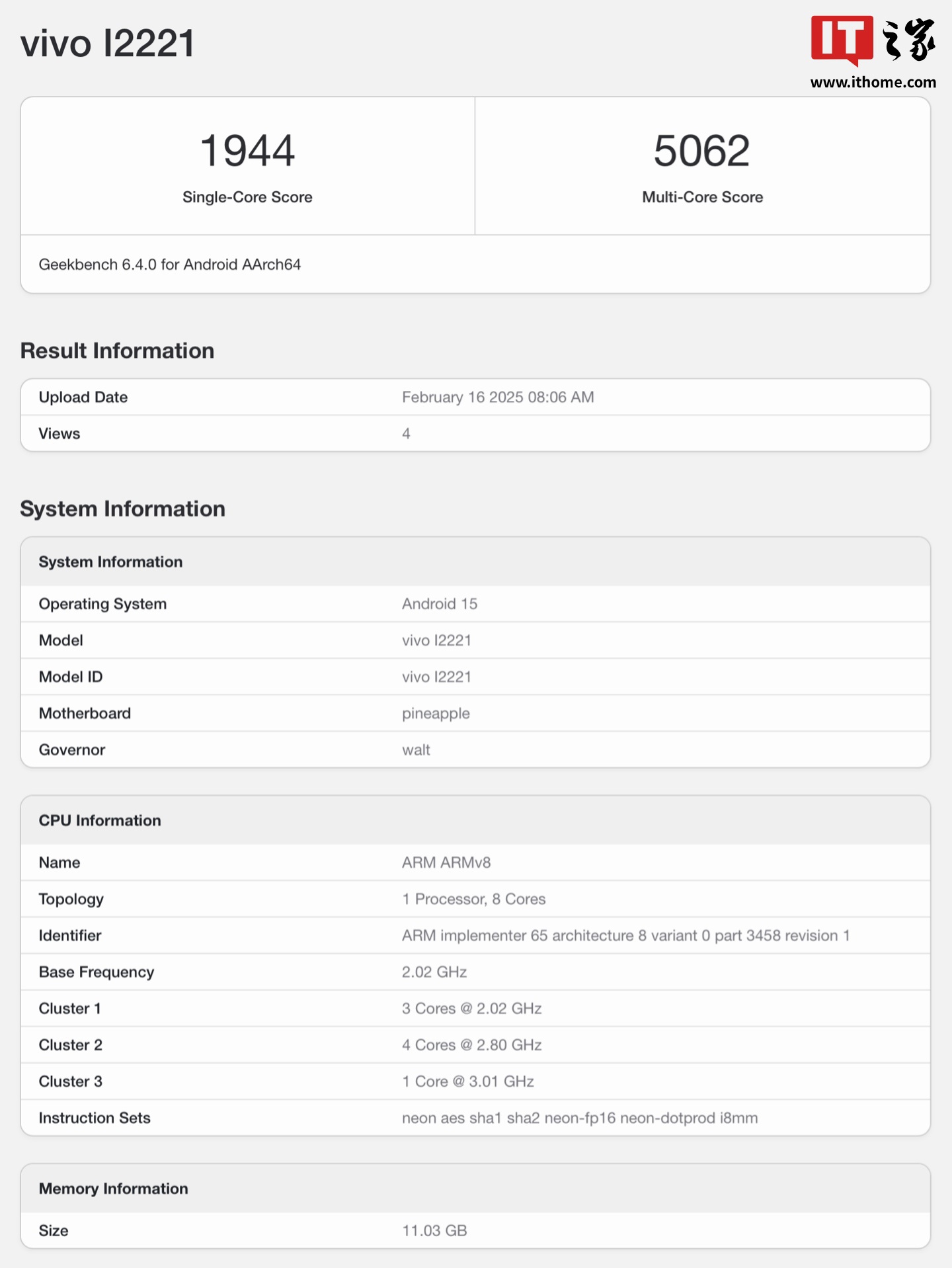 iQOO Neo 10R 手机现身 Geekbench：骁龙 8s Gen 3 + 12GB RAM|vivo iq00 neo|IT之家 ...