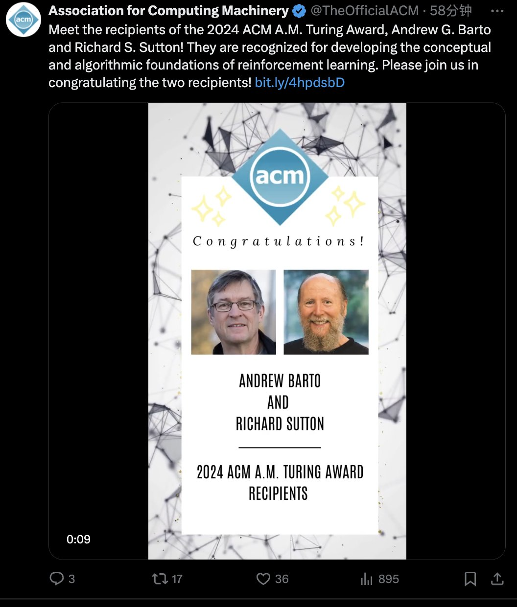 剛剛，2024圖靈獎頒給了強化學習之父Richard Sutton與導師Andrew Barto - 新浪香港