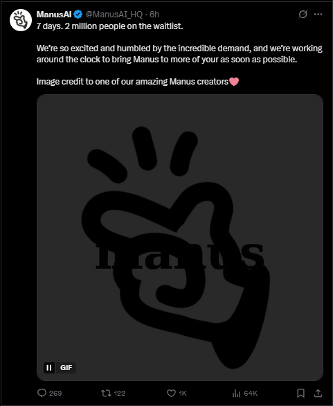 Manus：200万人等候使用Manus|AI智能_新浪财经_新浪网