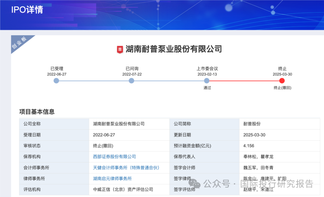 耿家梦破没有熬到春天！耐普泵业过会 2 年 1 月后终止 IPO：分红 4448.35 万后募资补流7000 万！__财经头条