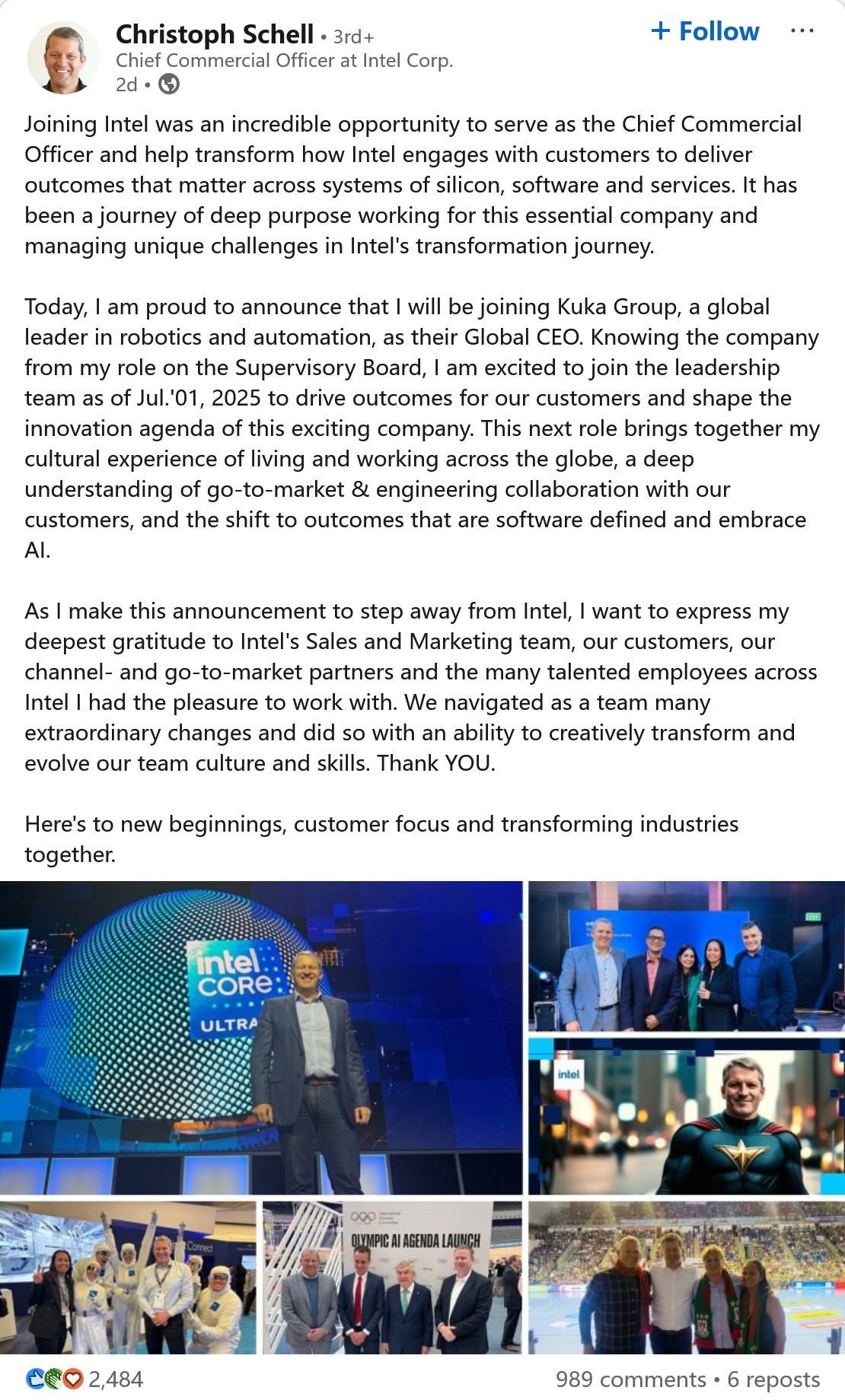 英特尔首席商务官 Christoph Schell 将于 6 月末离任，转投 Kuka|英特尔|it之家_新浪科技_新浪网