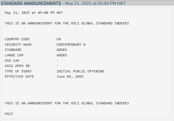 宁德时代(3750.HK)上市次日，被提前纳入MSCI全球标准指数！__财经头条