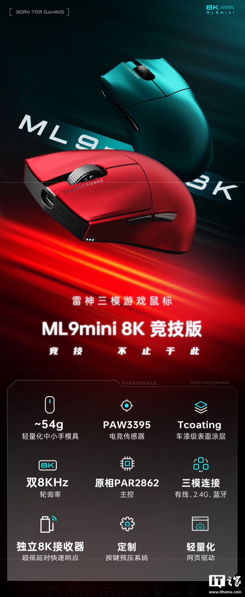 雷神 ML9 mini 三模鼠标新增“8K 竞技版”：PAW3395 传感器 + 原相 PAR2862 主控，229 元|鼠标|雷神|IT之家_新浪科技_新浪网