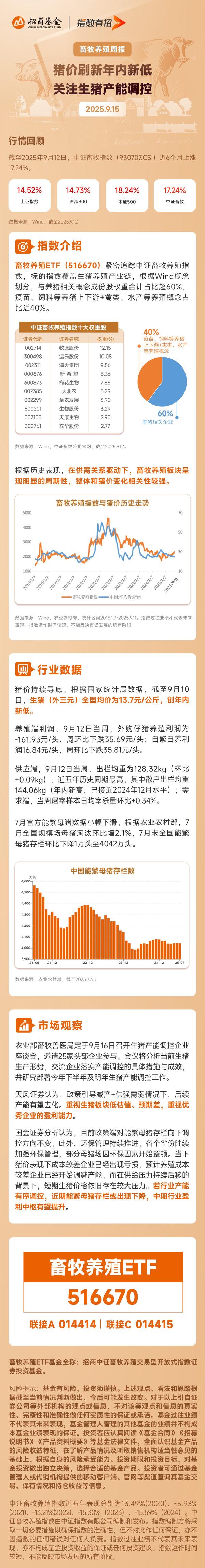 出栏均重五年新高、猪价新低，资金逆势布局畜牧养殖ETF（516670）！|ETF_新浪财经_新浪网
