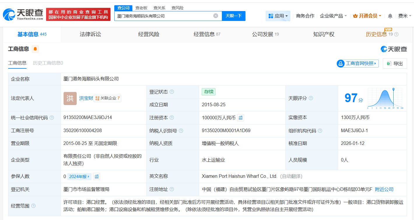 厦门港务海顺码头公司增资至10亿元_新浪财经_新浪网