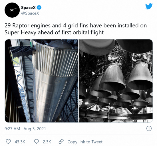 SpaceX在下一次Starship发射前展示了满载的Super Heavy|SpaceX|Starship|Super Heavy_新浪科技_新浪网
