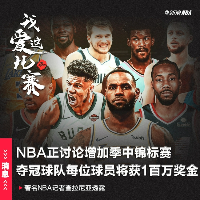 NBA讨论增加季中锦标赛 夺冠队每人100万美元奖金_手机新浪网